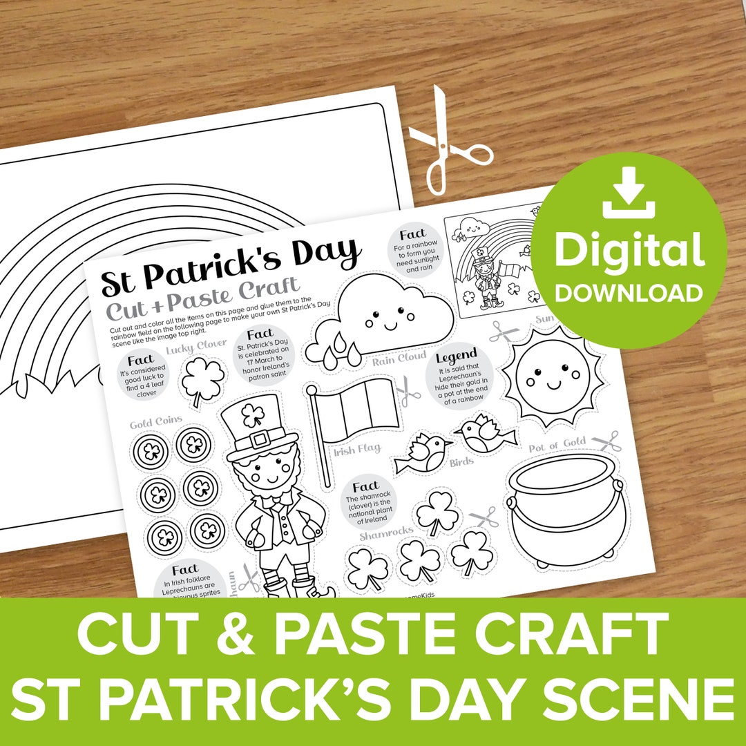 St Patrick's Day Cut & Paste Craft, Colour and Build Leprechaun Scene ...