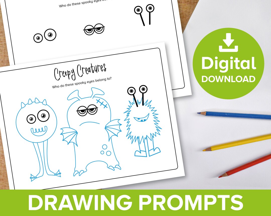 Creepy Creatures Drawing Prompt Activity, Kids Spooky Halloween Sketch ...