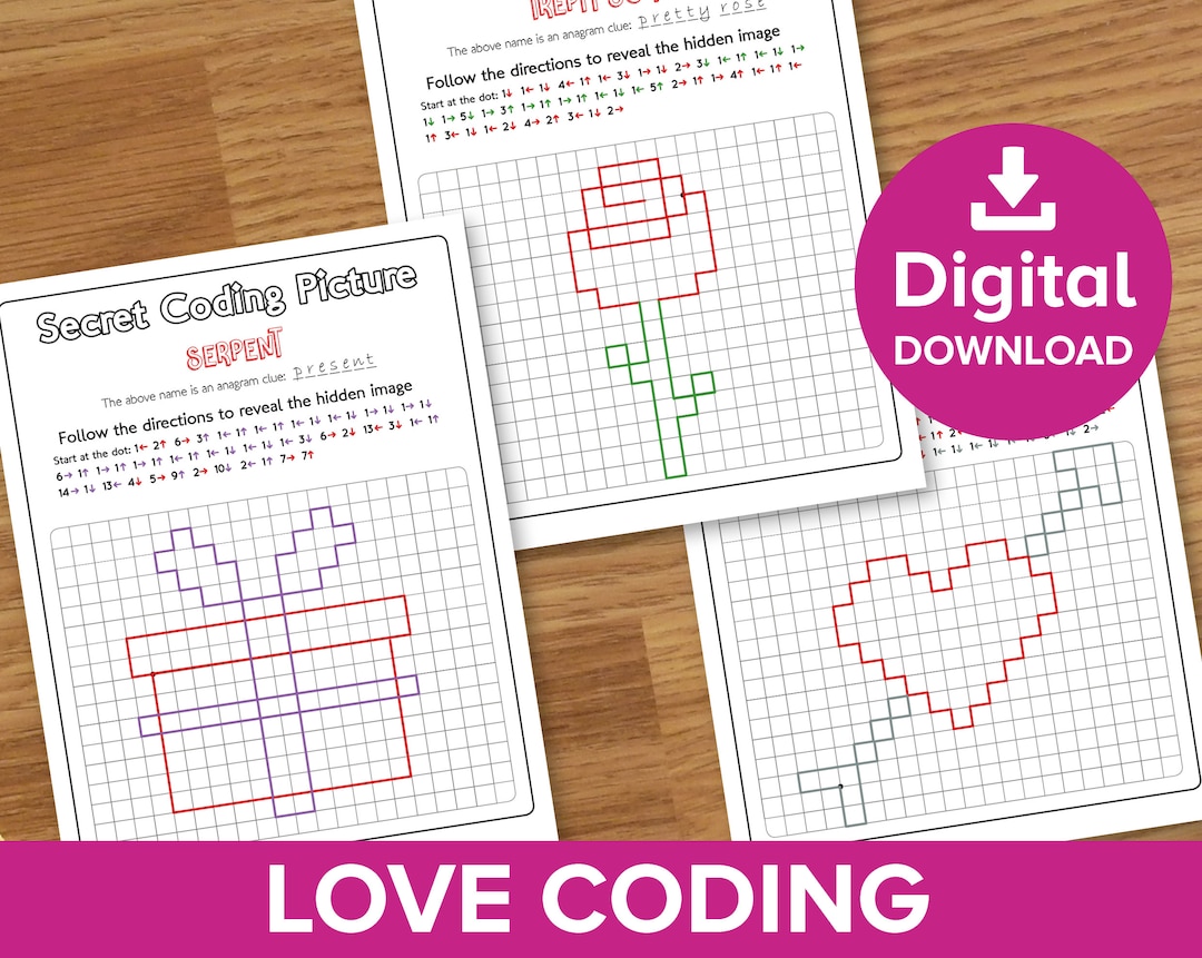 Valentine's Coding Worksheets, Love Heart Picture Reveal, Hidden Secret ...