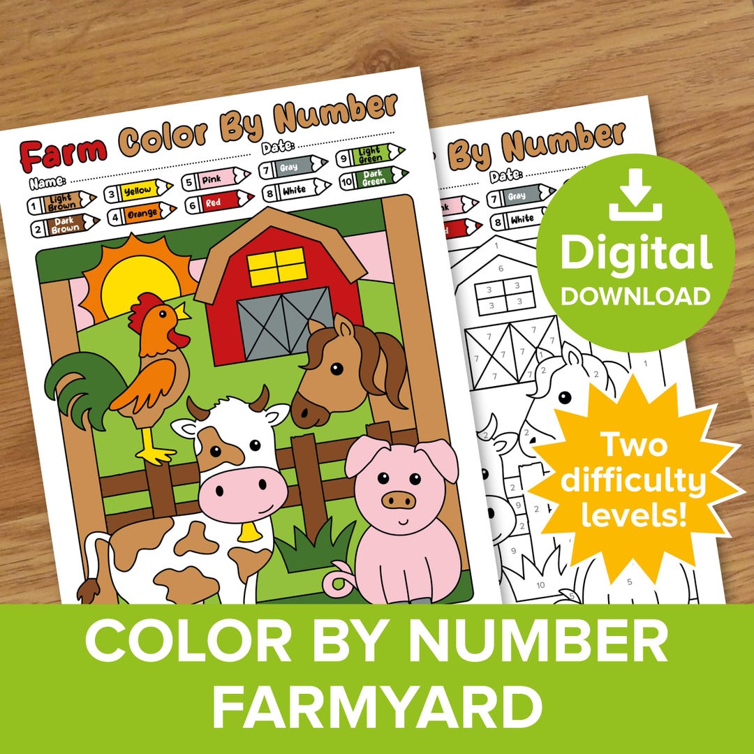 Farmyard Color by Number Worksheets, Animal Park Educational Math ...