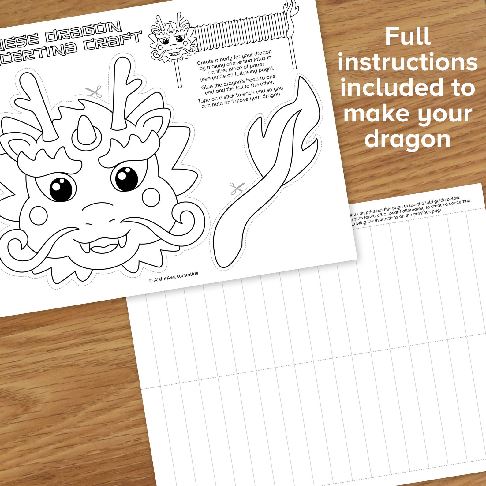 Chinese Dragon Coloring Craft Printable, Year of the Dragon Puppet Show ...