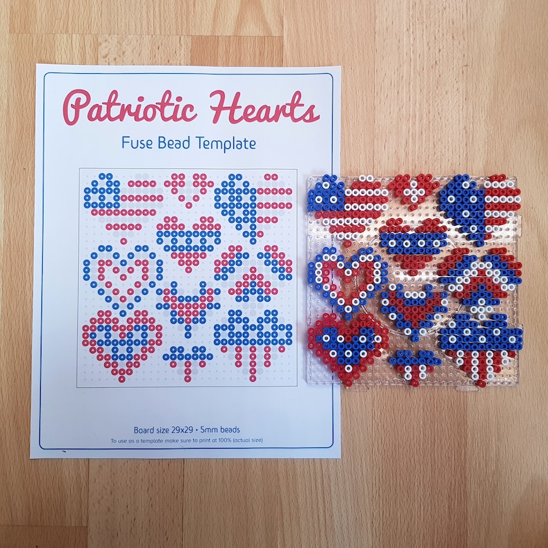 USA Hearts Fuse Bead Template, 4th July Patriotic American Flag Craft ...