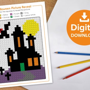 Halloween Color by Number Coding Worksheet, Haunted House Picture ...
