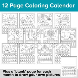 2025 Coloring Calendar Printable, Month to View 12 Page Drawing Planner ...