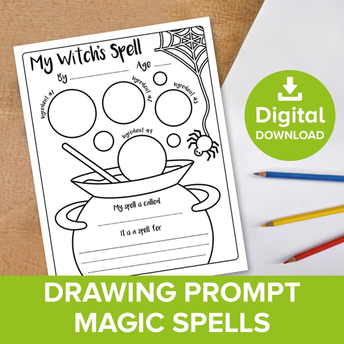 My Witch's Spell Halloween Drawing Prompt Activity, Kids Wizard Writing ...