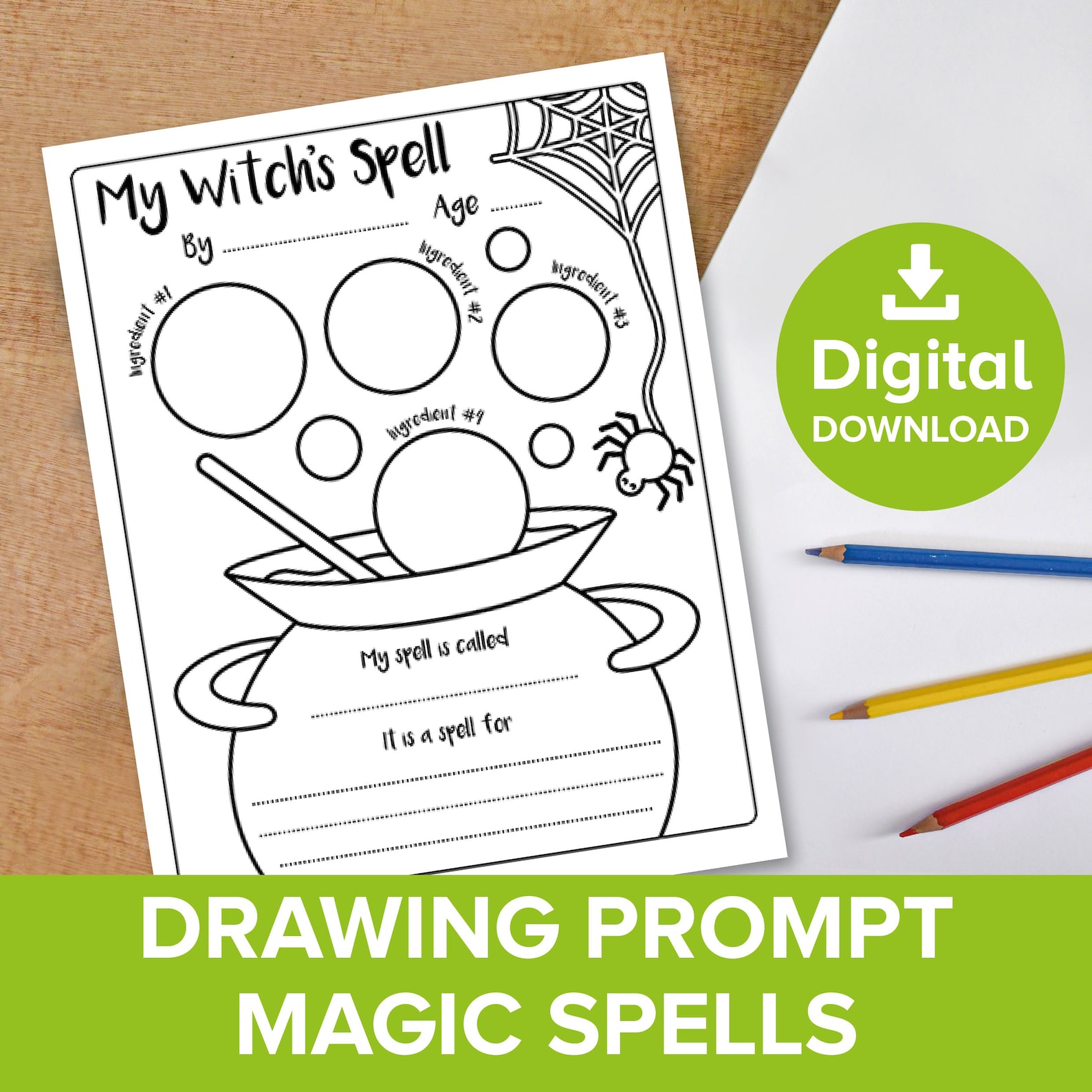 My Witch's Spell Halloween Drawing Prompt Activity, Kids Wizard Writing ...