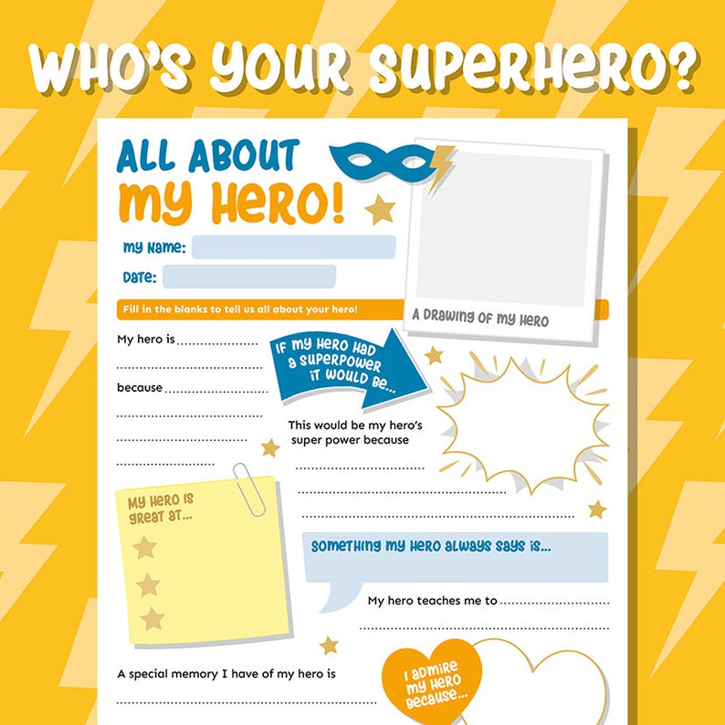 My Hero Worksheet Activity, Super Mum Dad Gift, Father's Mother's Day ...