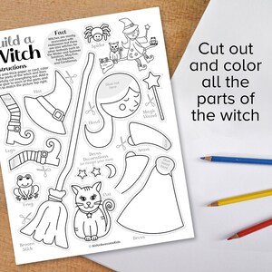 Build a Witch Cut & Paste Craft, Halloween Broomstick Coloring, Paper ...