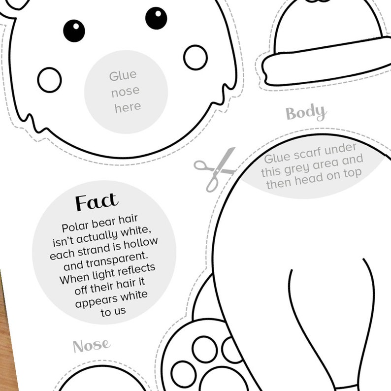 Polar Bear Cut & Paste Craft, Christmas Color and Build Kit, Paper Doll ...