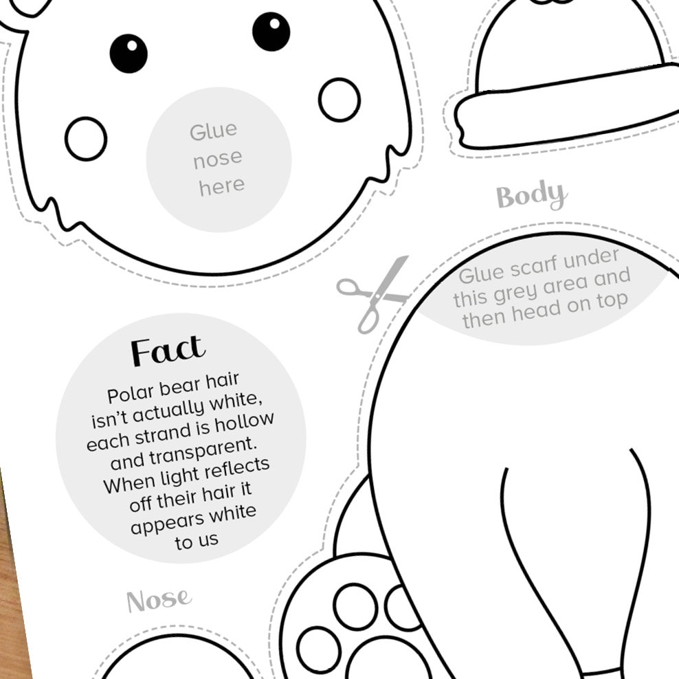 Polar Bear Cut & Paste Craft, Christmas Color and Build Kit, Paper Doll ...