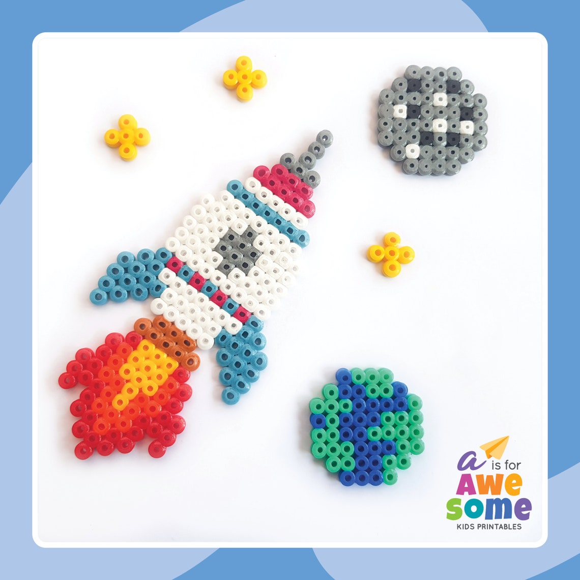 Outer Space Fuse Bead Template, Perler Hama Pyssla Melty, Father's Day Rocket Spaceship Craft ...