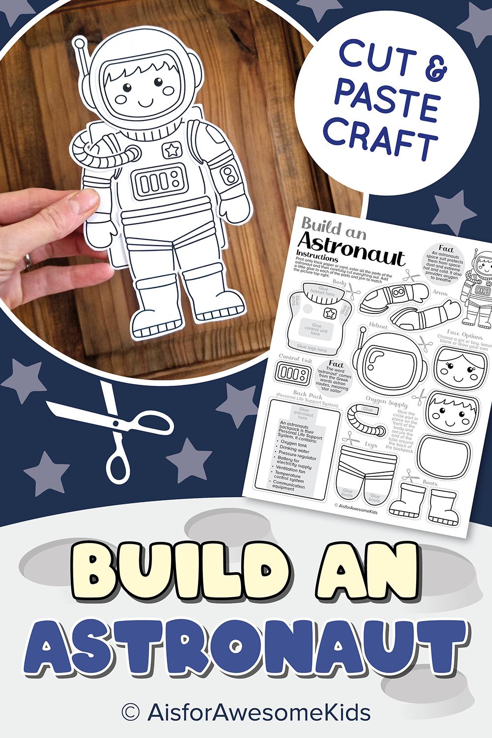 Astronaut Cut & Paste Craft, Color and Build Spaceman Puppet, Kids ...