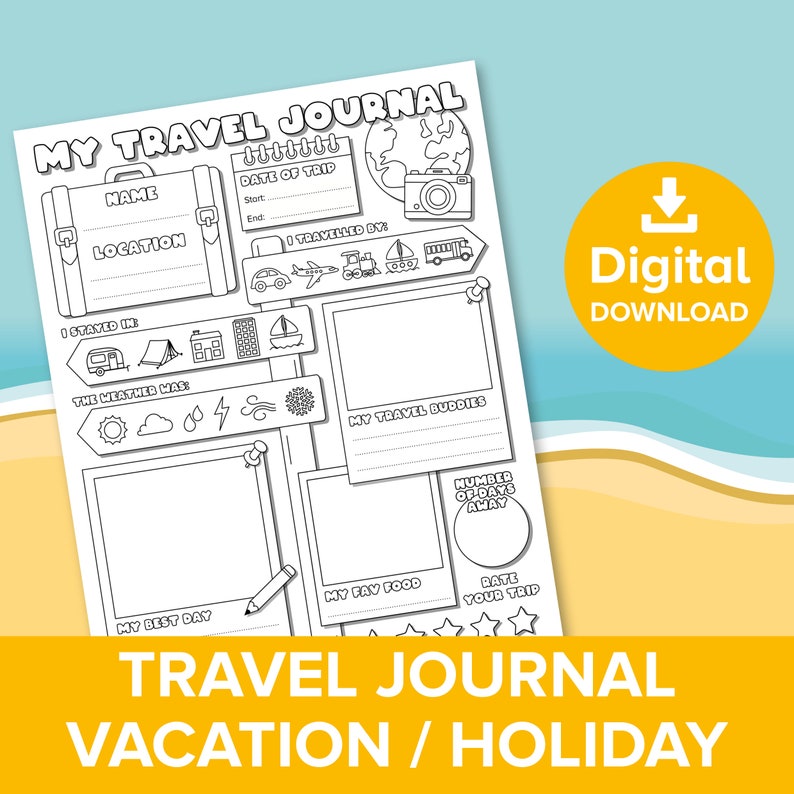 Travel Journal for Kids, Summer Vacation Diary Log, Family Holiday ...