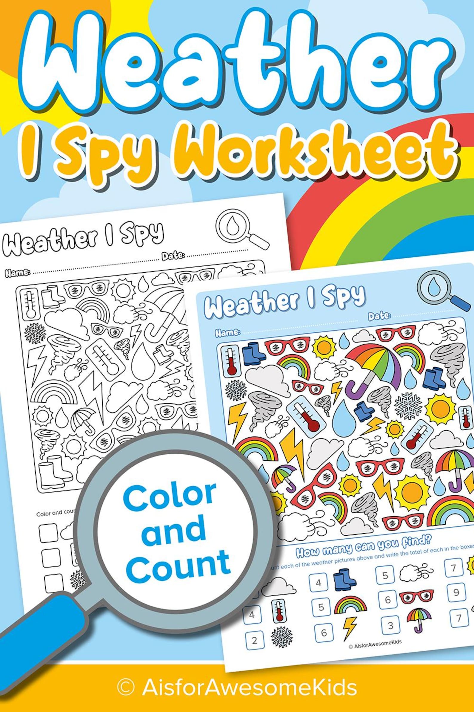 Weather I Spy Worksheet, Spring Eye Spy Color and Count Challenge ...
