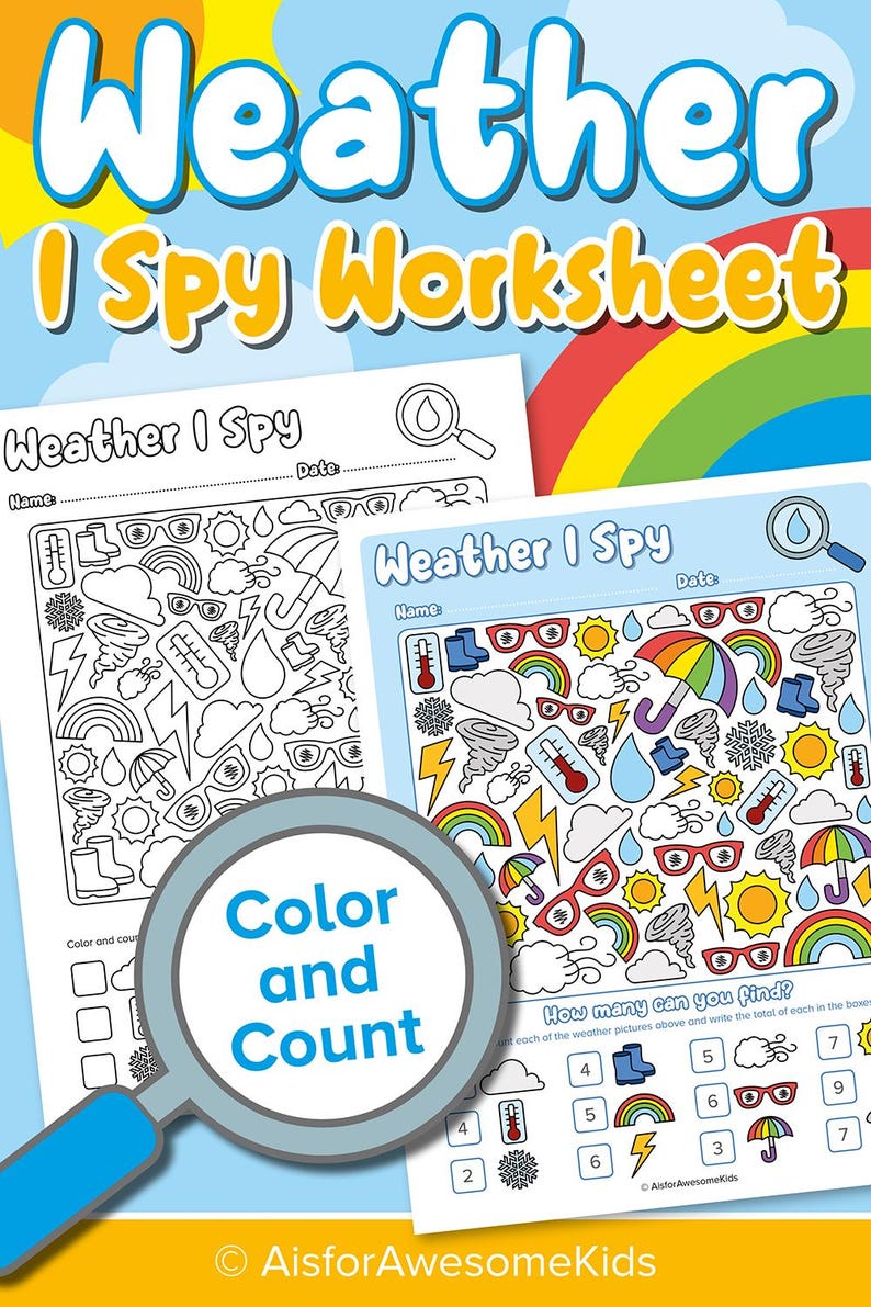 Weather I Spy Worksheet, Spring Eye Spy Color and Count Challenge ...