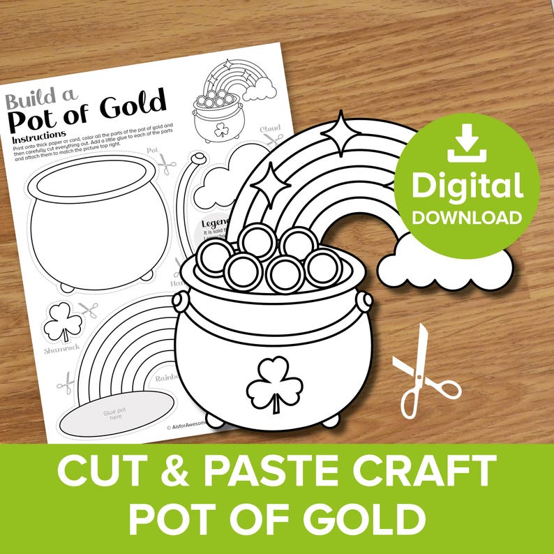 Pot of Gold Cut & Paste Craft, St Patrick's Day Color and Build ...