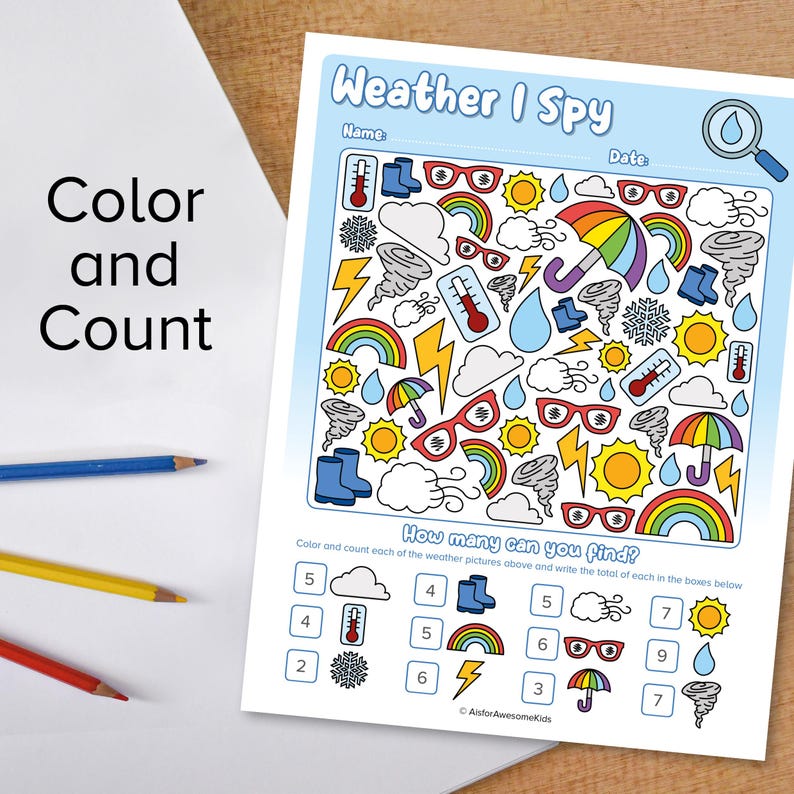 Weather I Spy Worksheet, Spring Eye Spy Color and Count Challenge ...