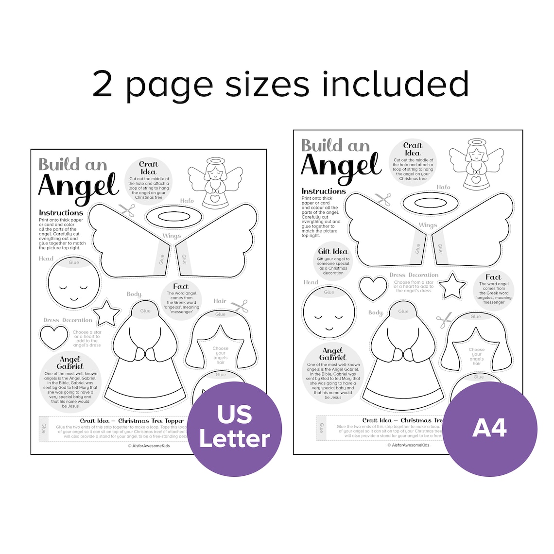 Angel Cut & Paste Craft, Christmas Fairy Color and Build Kit, Paper Doll Xmas Tree Topper ...