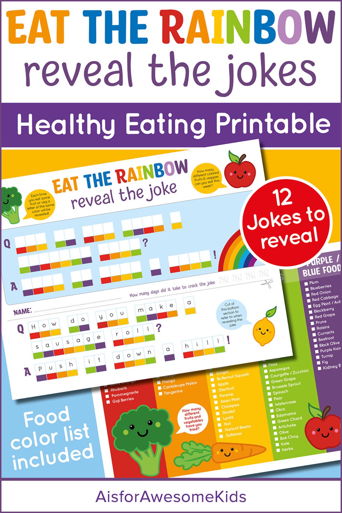 Eat the Rainbow Childrens Healthy Eating Reward Chart, Kids Jokes Track ...