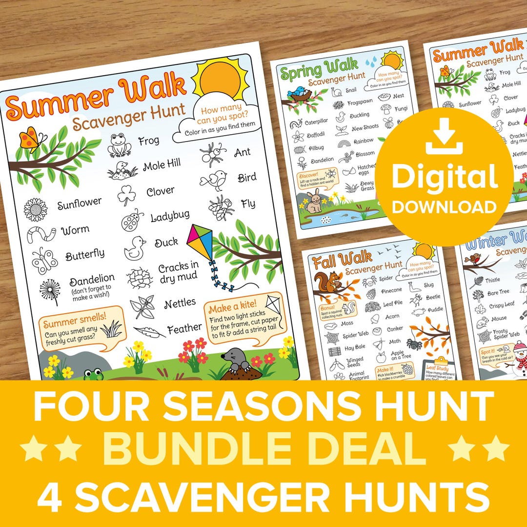 Four Seasons Nature Walk Scavenger Hunt, Kids Spot & Color Treasure ...