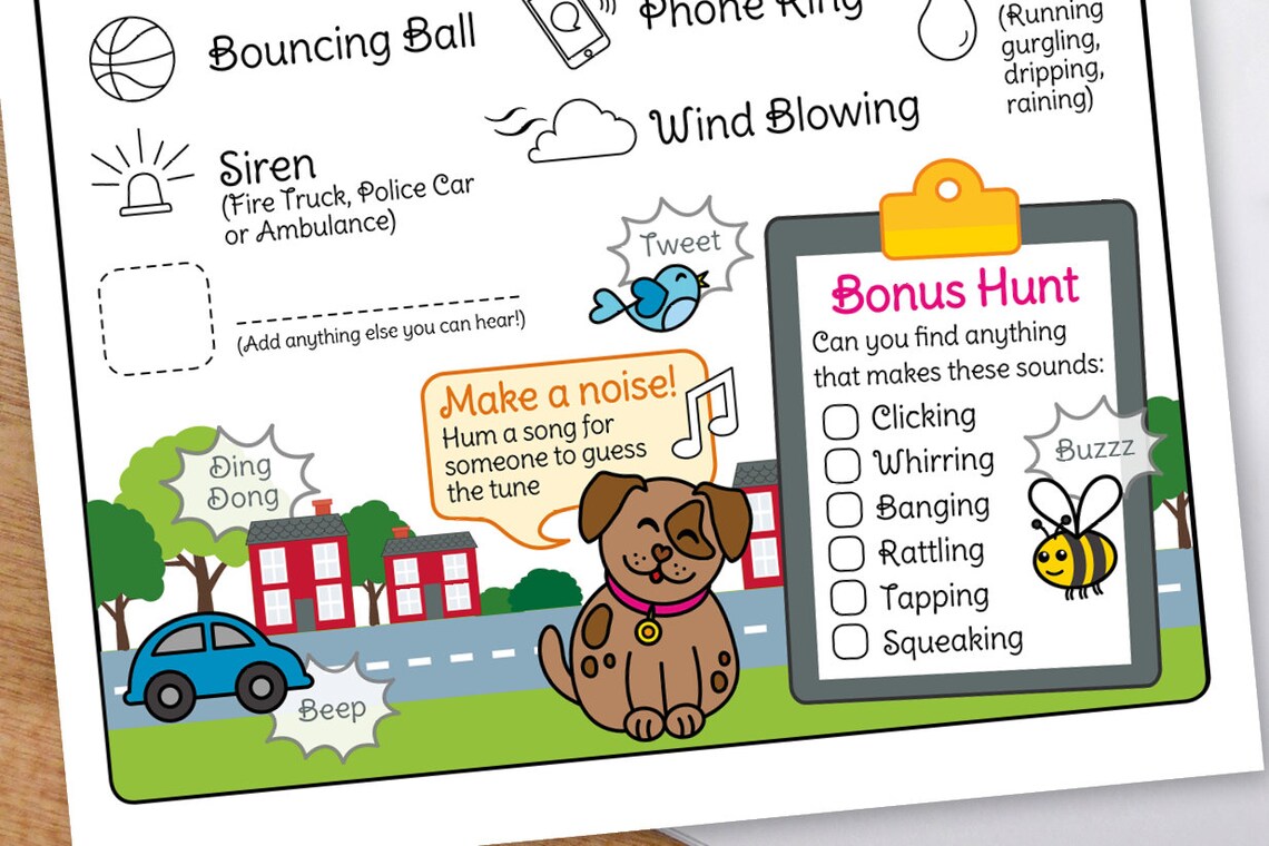 Listening Scavenger Treasure Hunt, Kids Sound Walk, Outdoor Coloring ...