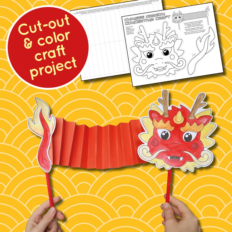 Chinese Dragon Coloring Craft Printable, Year of the Dragon Puppet Show ...