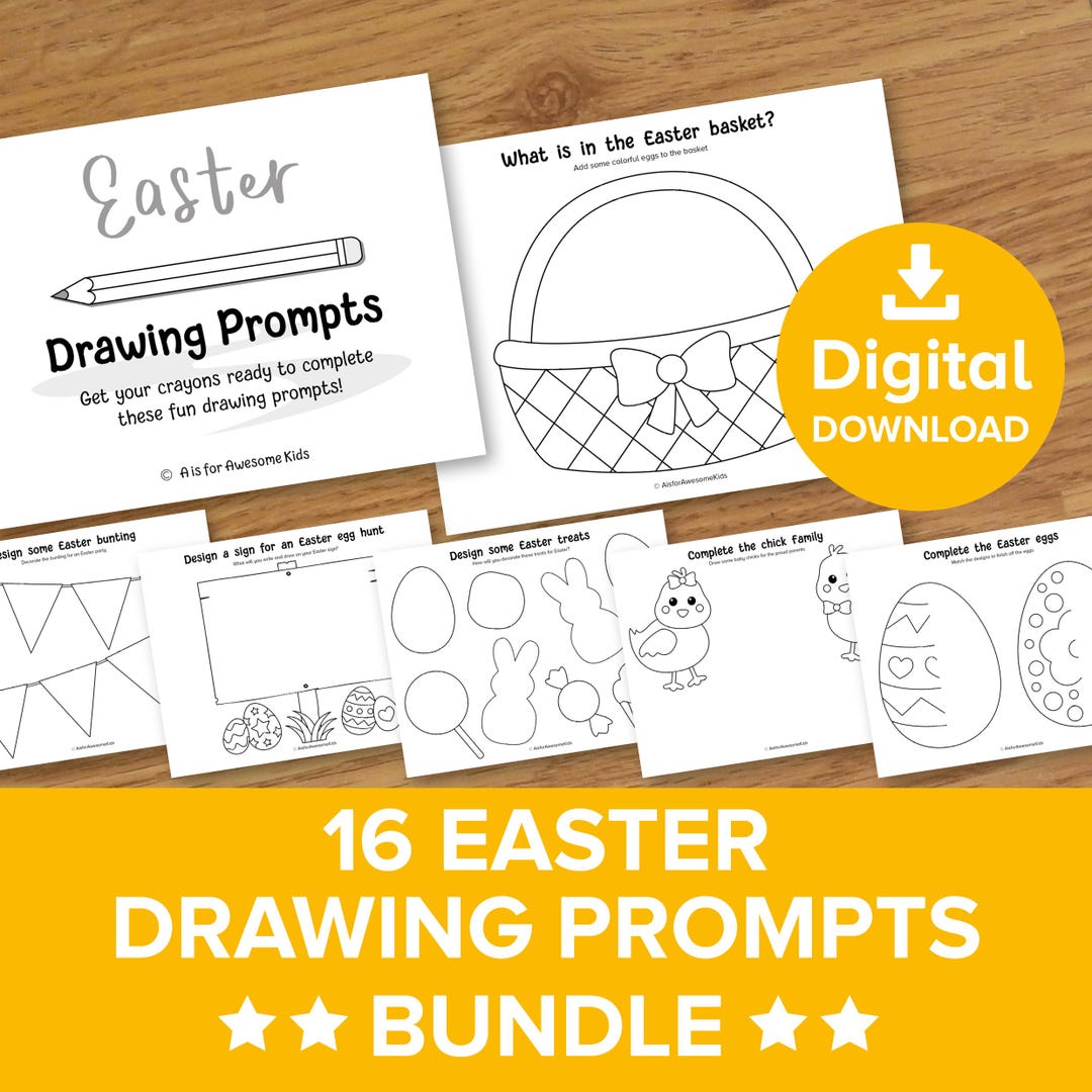 Easter Drawing Prompt Bundle, Children's Doodle Picture Challenge ...