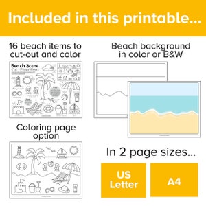 Beach Scene Cut & Paste Craft, Seaside Coloring Page Activity, Summer ...