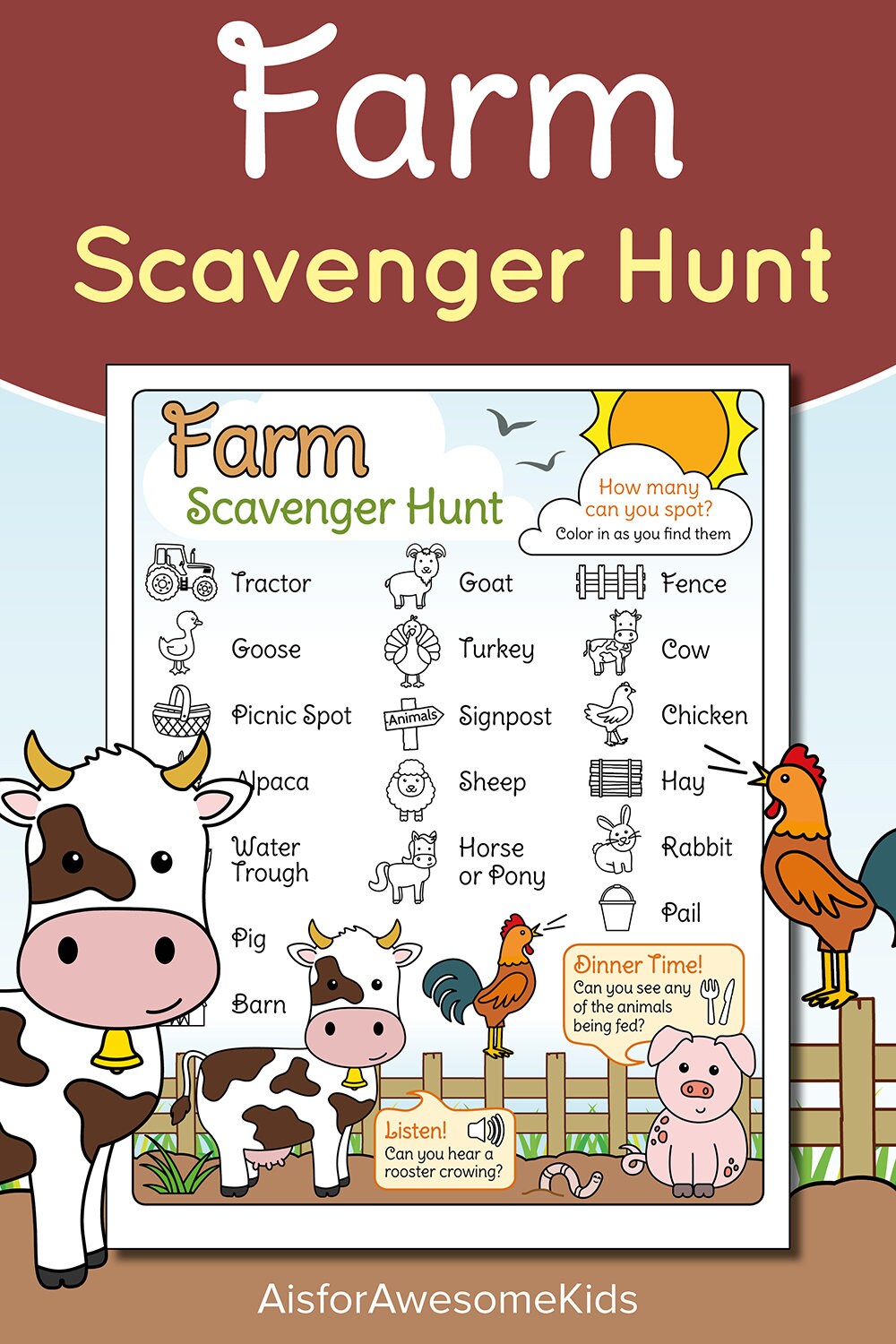 Farm Scavenger Hunt, Kids Animal Park Treasure Hunt, Children Outdoor ...