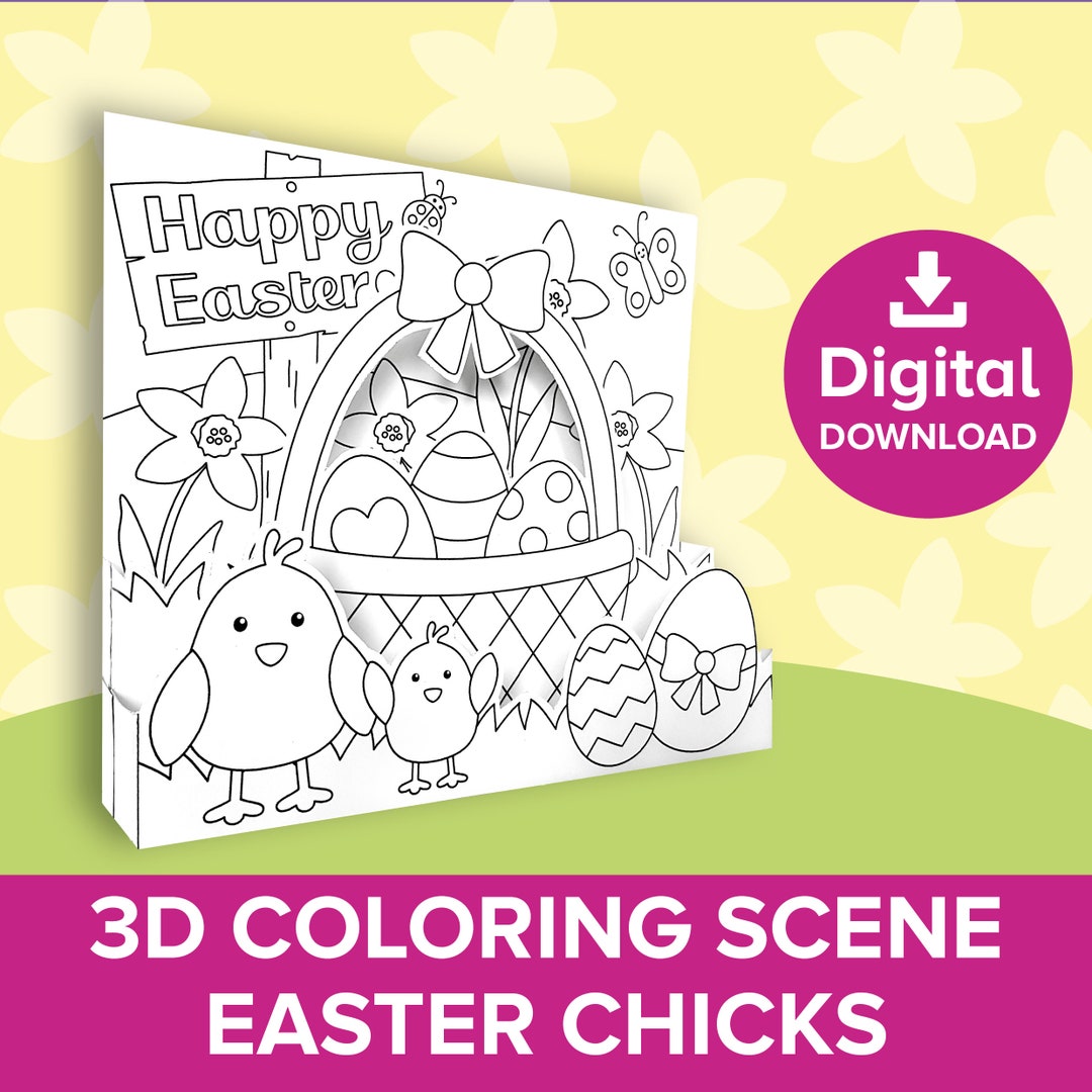 Easter Chicks 3D Coloring Scene, Spring Animals Layered Picture, Egg ...