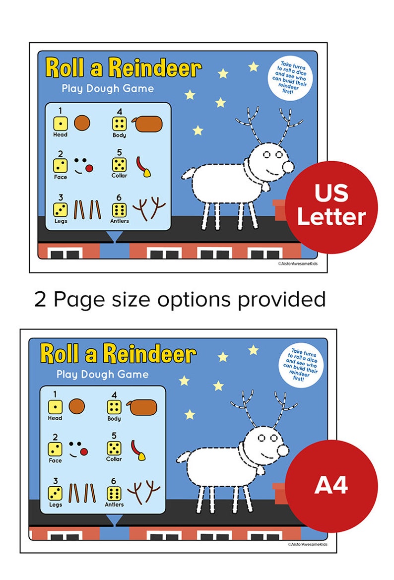 Roll a Reindeer Play Dough Mat Game, Kids Christmas Playdoh Dice ...