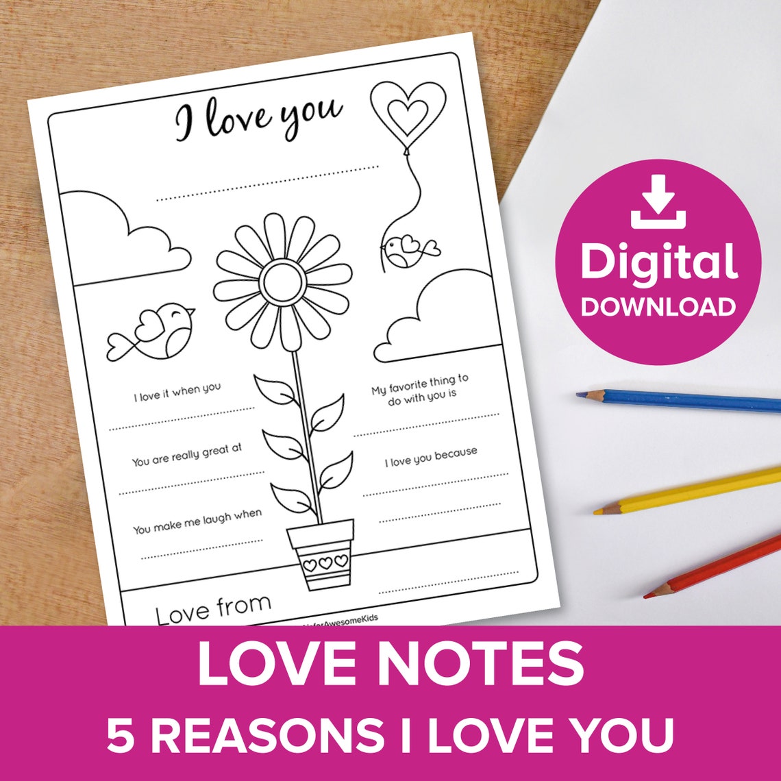 I Love You - Love Notes, Kids BFF Valentine's Letter Writing Prompt ...