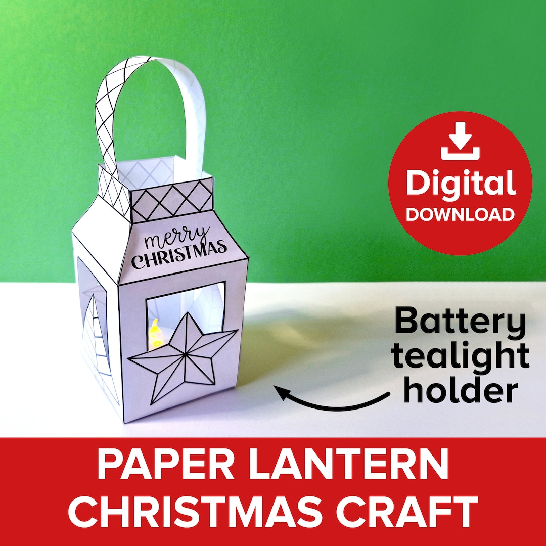Christmas Paper Lantern Craft, Xmas Tealight Holder Cut & Color Project ...