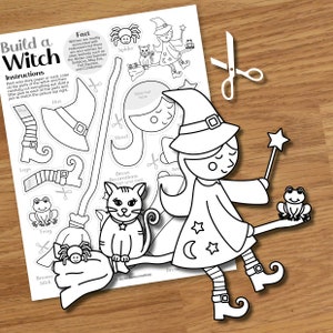 Build a Witch Cut & Paste Craft, Halloween Broomstick Coloring, Paper ...