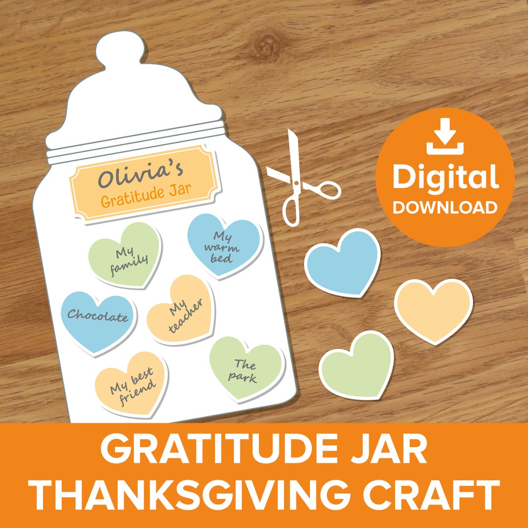 Gratitude Jar Cut & Paste Craft, Thanksgiving Hearts Printable ...