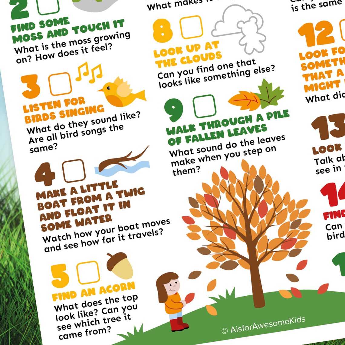 Fall Mindfulness Bucket List, All 4 Seasons Scavenger Hunt Challenges ...