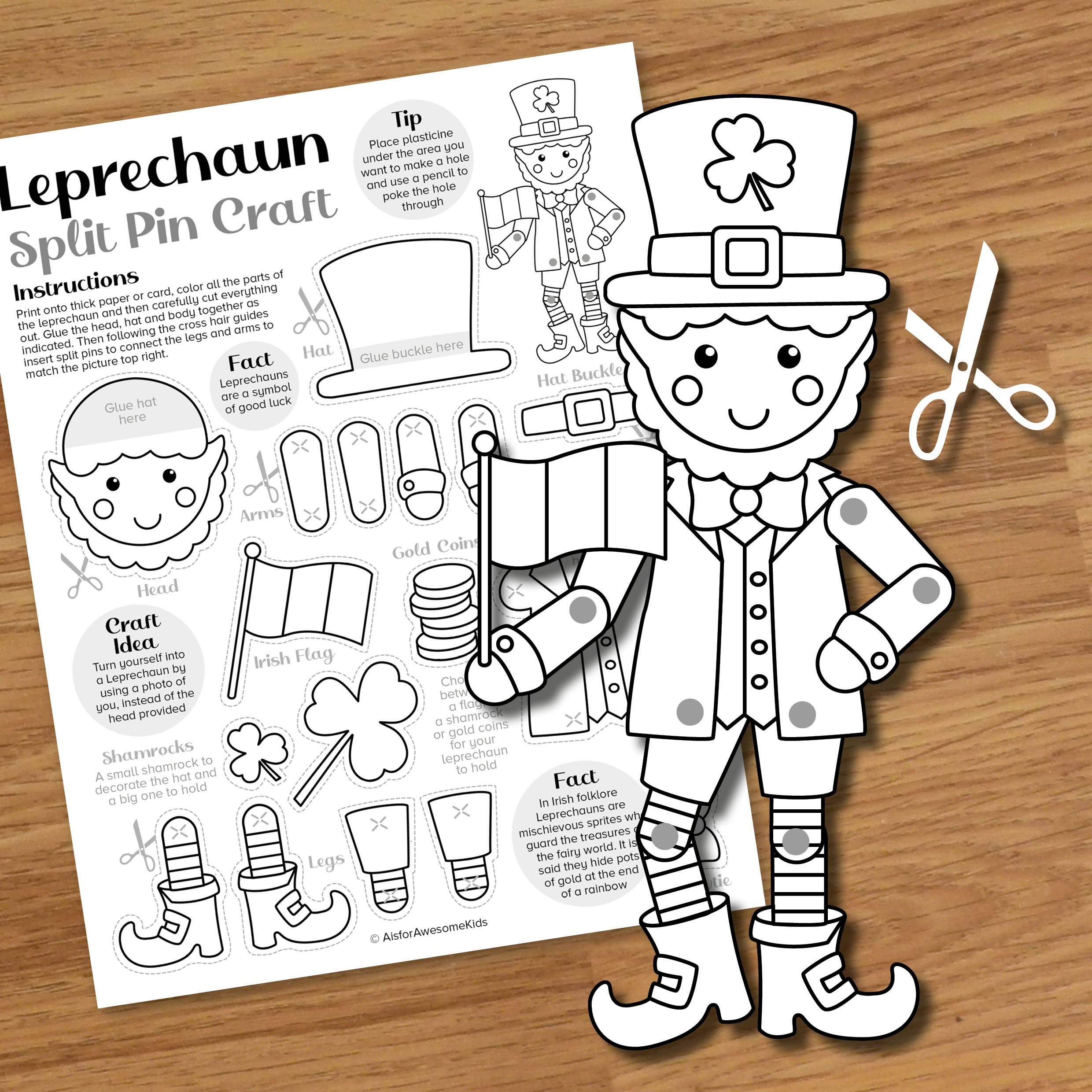 Leprechaun Split Pin Craft, St Patrick's Day Irish Sprite Paper Doll ...