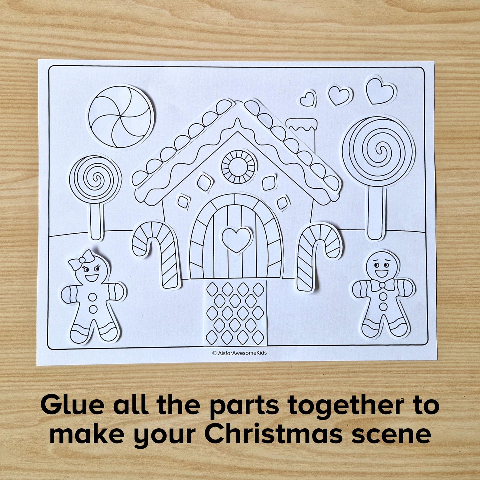 Gingerbread House Scene Cut & Paste, Build a Christmas Candy Cottage ...