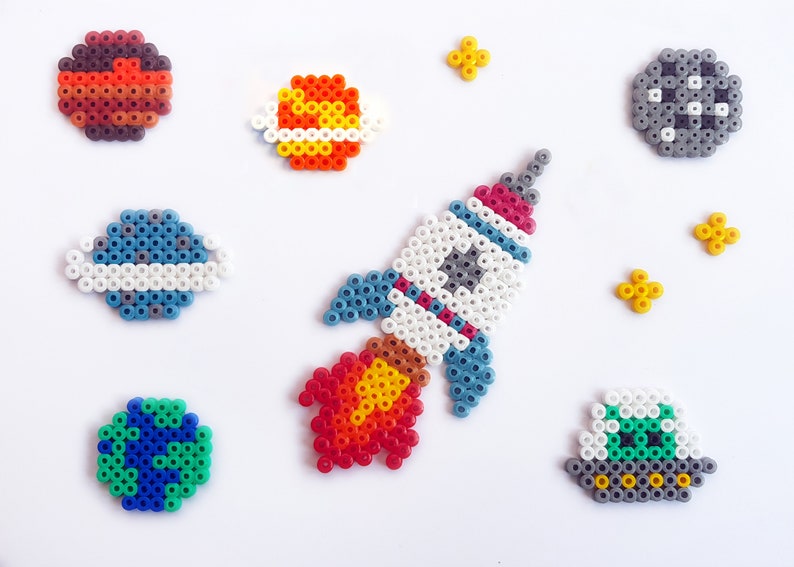 Outer Space Fuse Bead Template, Perler Hama Pyssla Melty, Father's Day Rocket Spaceship Craft ...