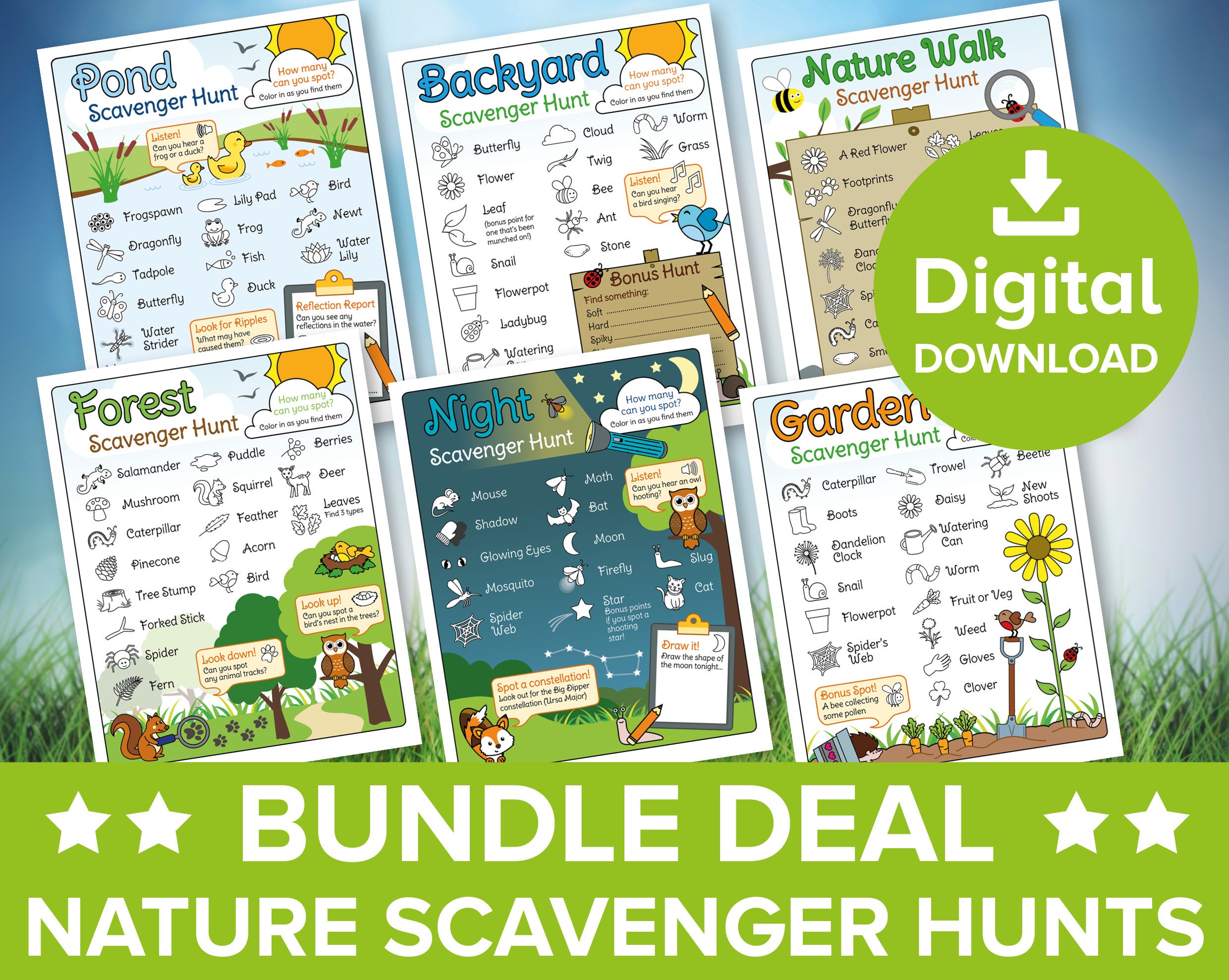 Nature Scavenger Hunt Bundle, 6 Kids Outdoor Treasure Hunt Trails, Find ...