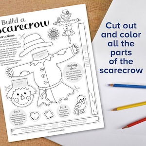 Scarecrow Cut & Paste Craft, Color and Build Autumn Straw Man, Kids ...