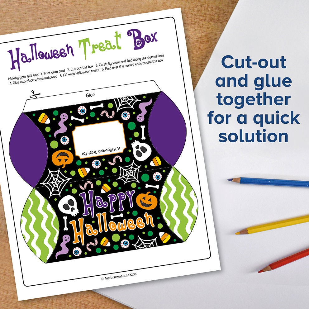 Halloween Treat Box, Cut-out & Color Spooky Pillow Gift Wrap, Trick or ...