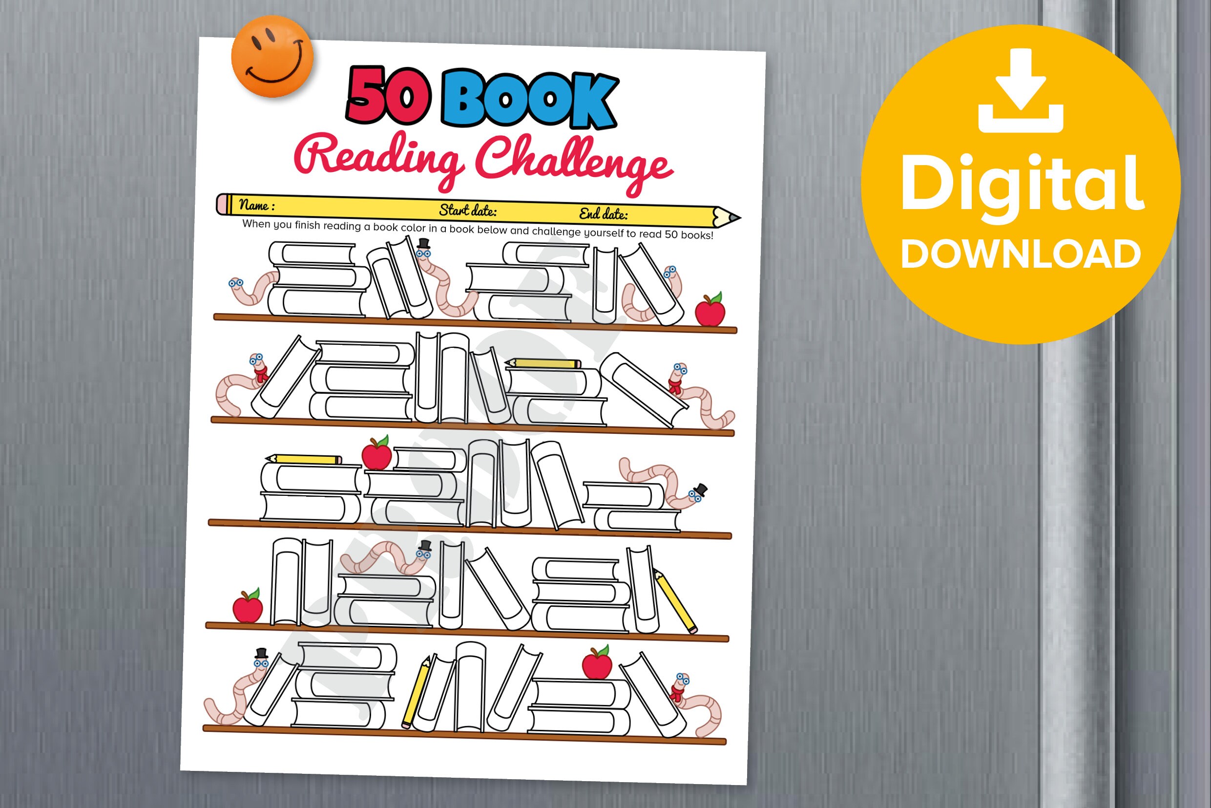 Reading Challenge Tracker, Children's Bookshelf Worksheet, Kids ...