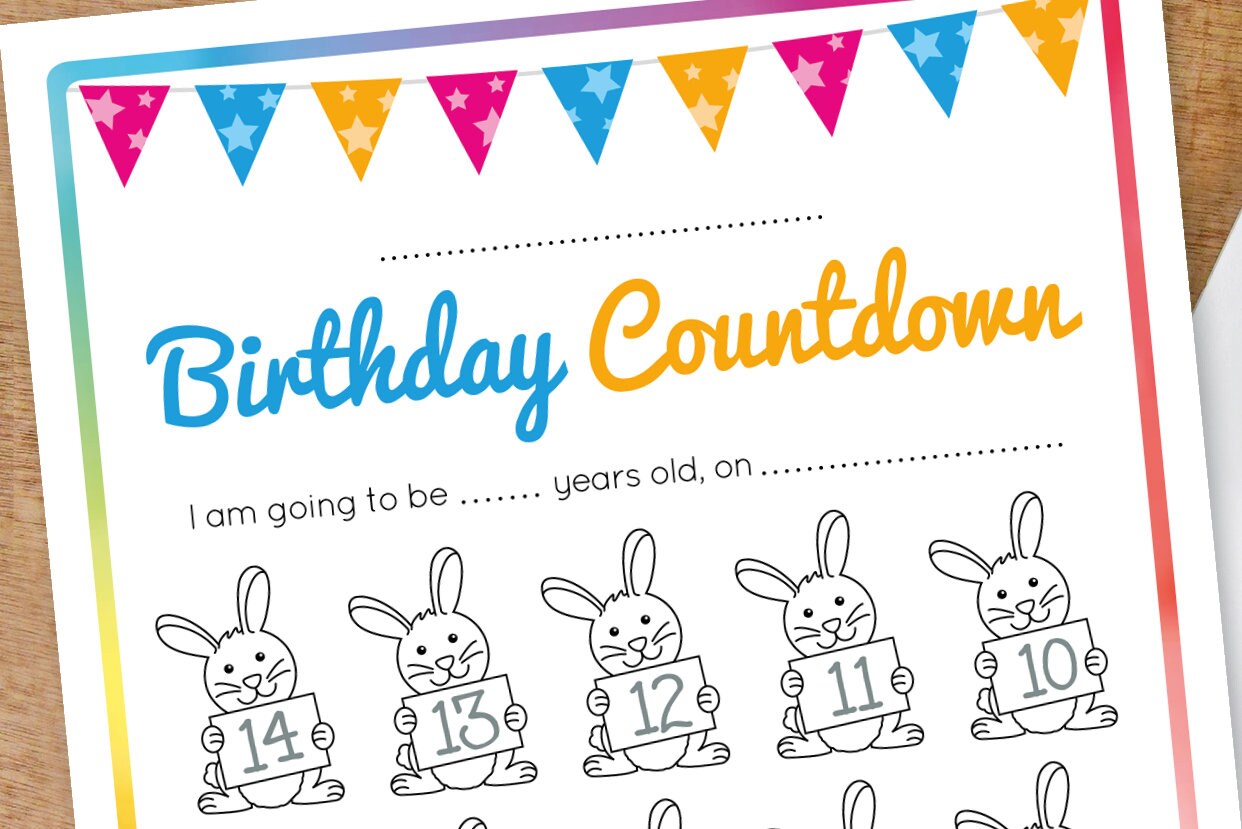 Bunny Birthday Countdown, Kids Party Count Down Chart, Children's Bday ...
