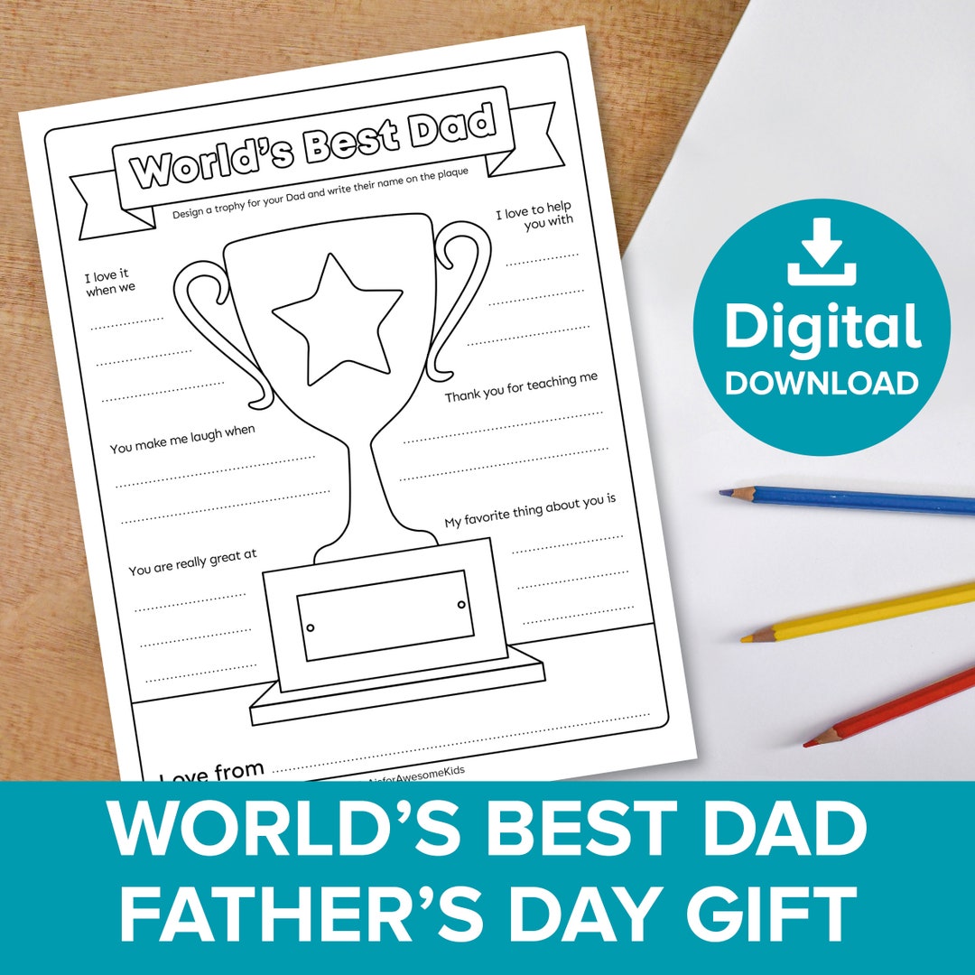 World's Best Trophy Printable Father's Day Gift, My Hero Worksheet ...