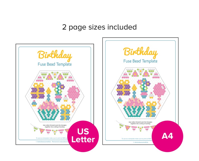 Birthday Party Fuse Bead Template, Hama Perler Nabbi Craft Gift ...