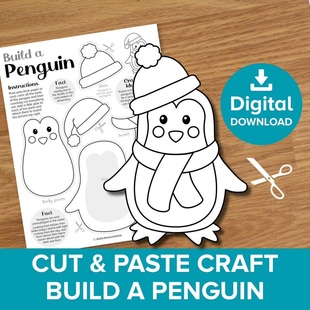 Penguin Cut & Paste Craft, Christmas Color and Build Kit, Paper Doll ...