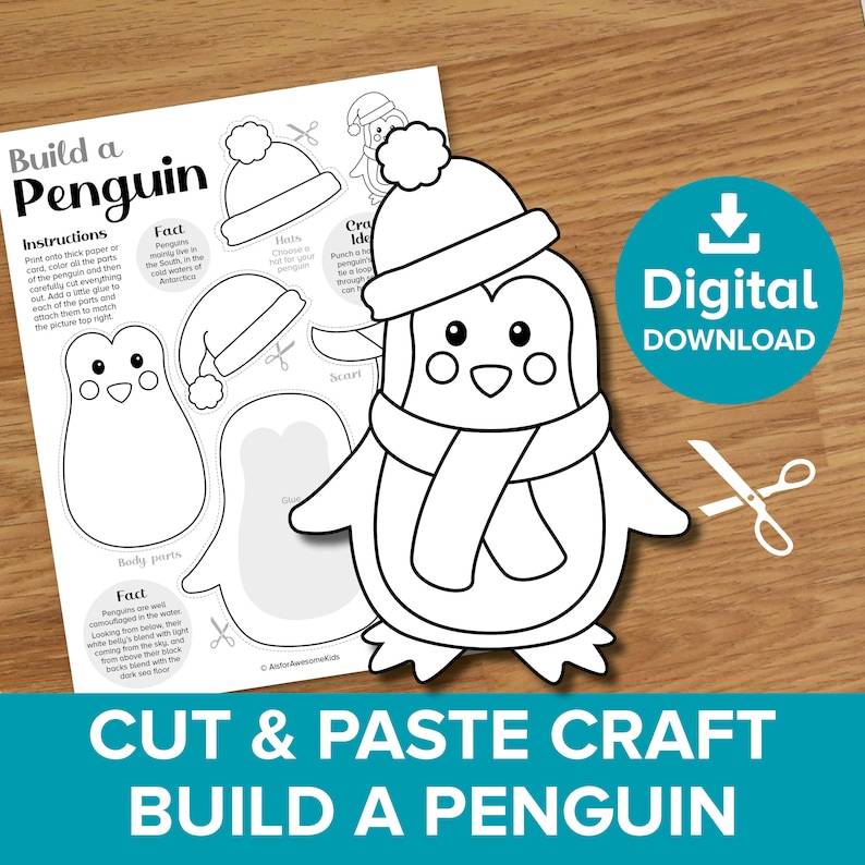 Penguin Cut & Paste Craft, Christmas Color and Build Kit, Paper Doll ...