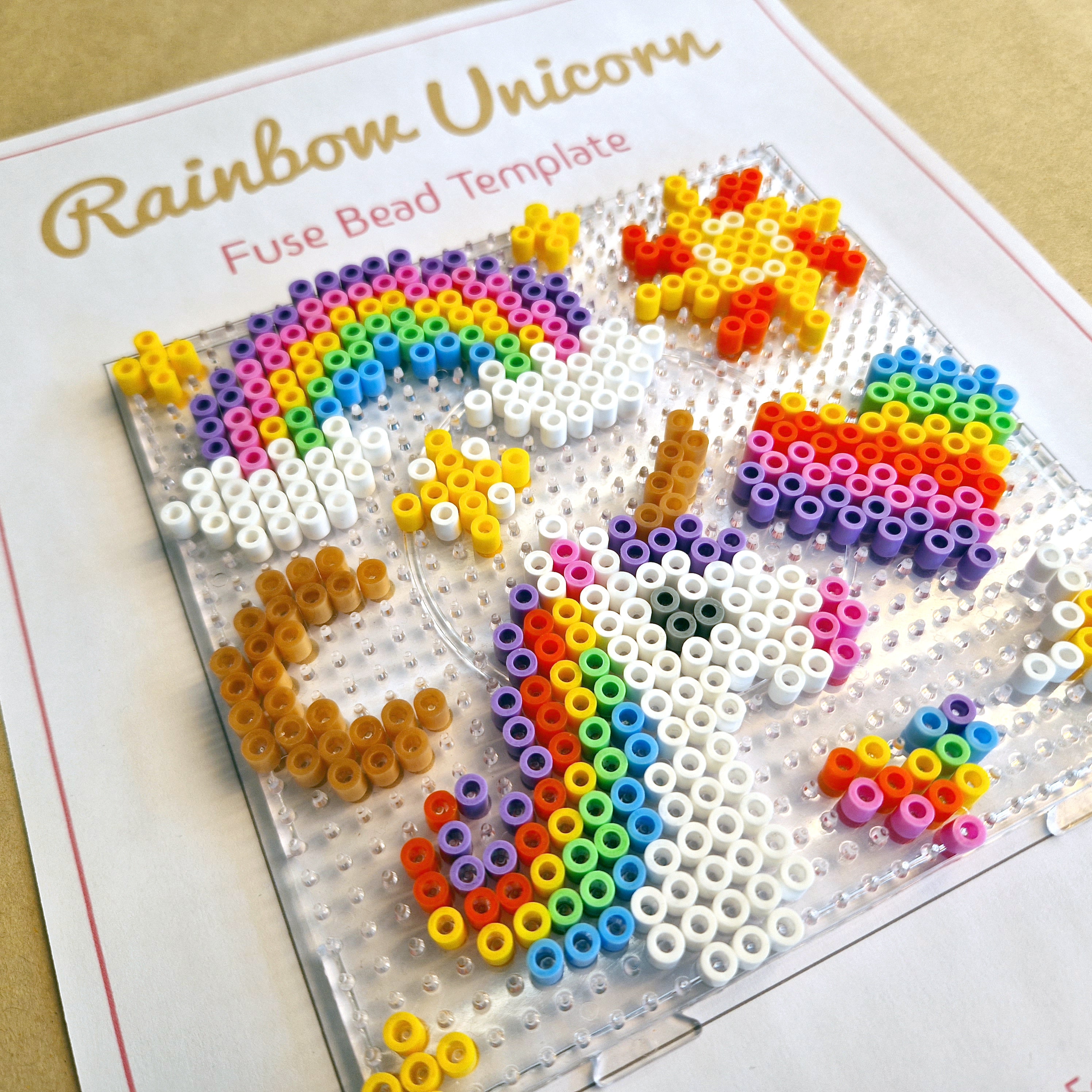 Unicorn Fuse Bead Template, Rainbow Craft Pattern, Hama Perler Pyssla ...