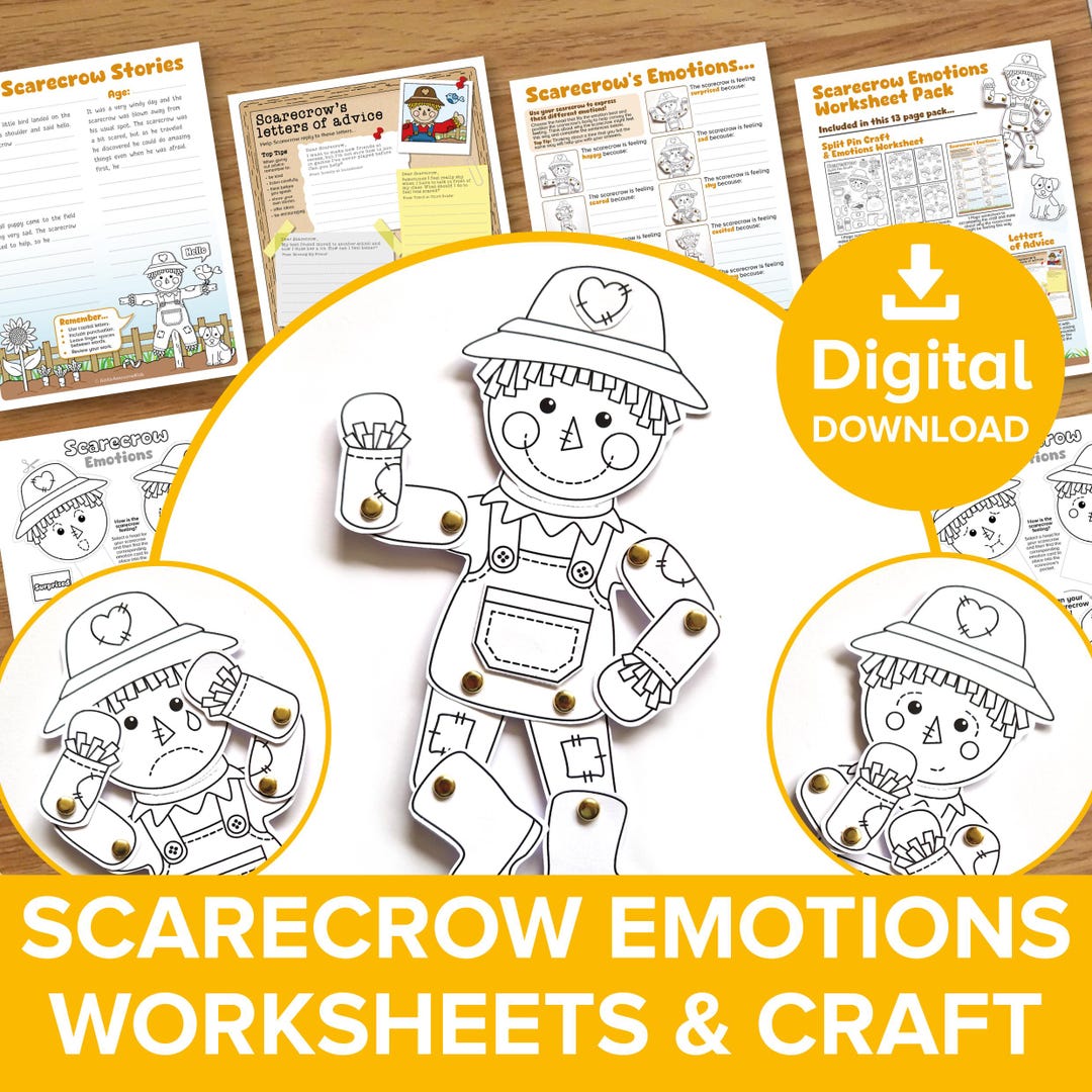 Scarecrow Emotions Craft & Worksheet Pack, Fall Harvest Guardian Split ...